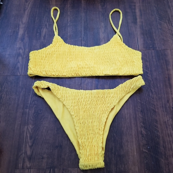 SHEIN | Swim | Yellow Ruffled 2 Piece Bikini Swimsuit Used | Poshmark